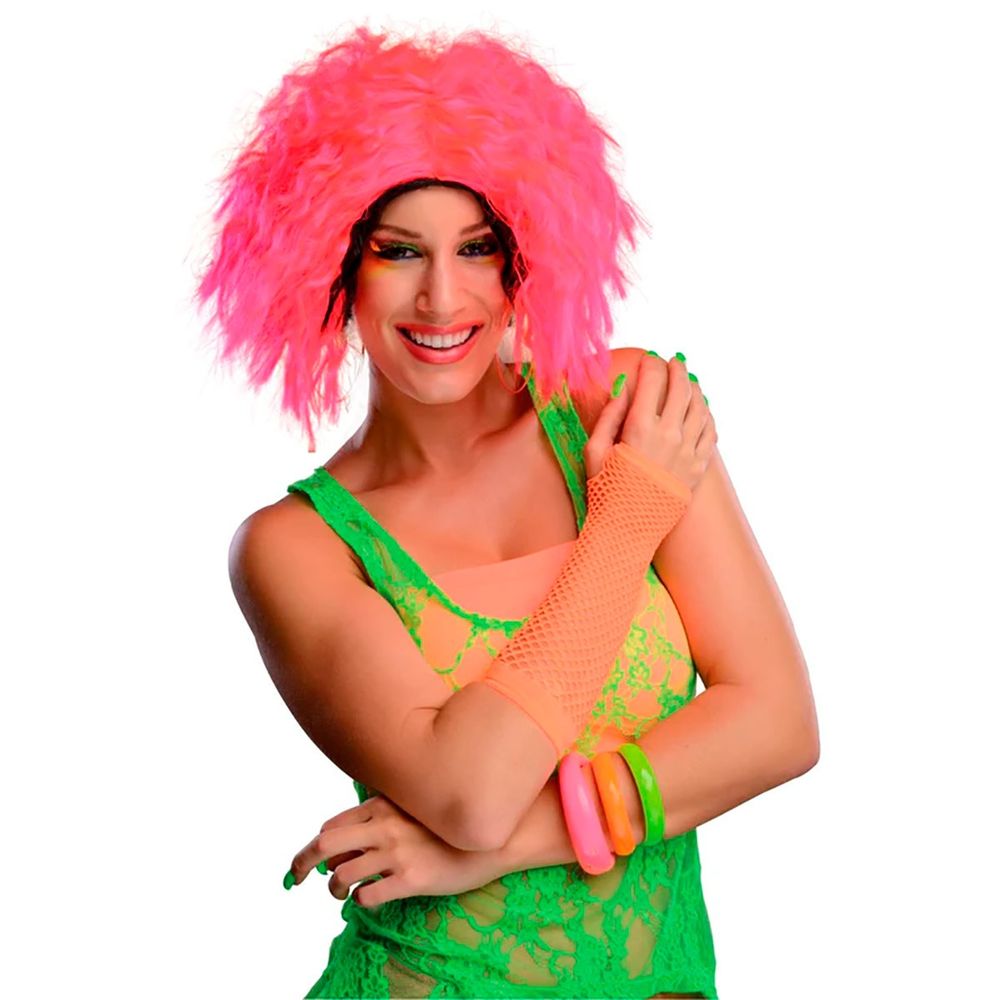 Peruca Pink Neon Anos 80 - Abrakadabra