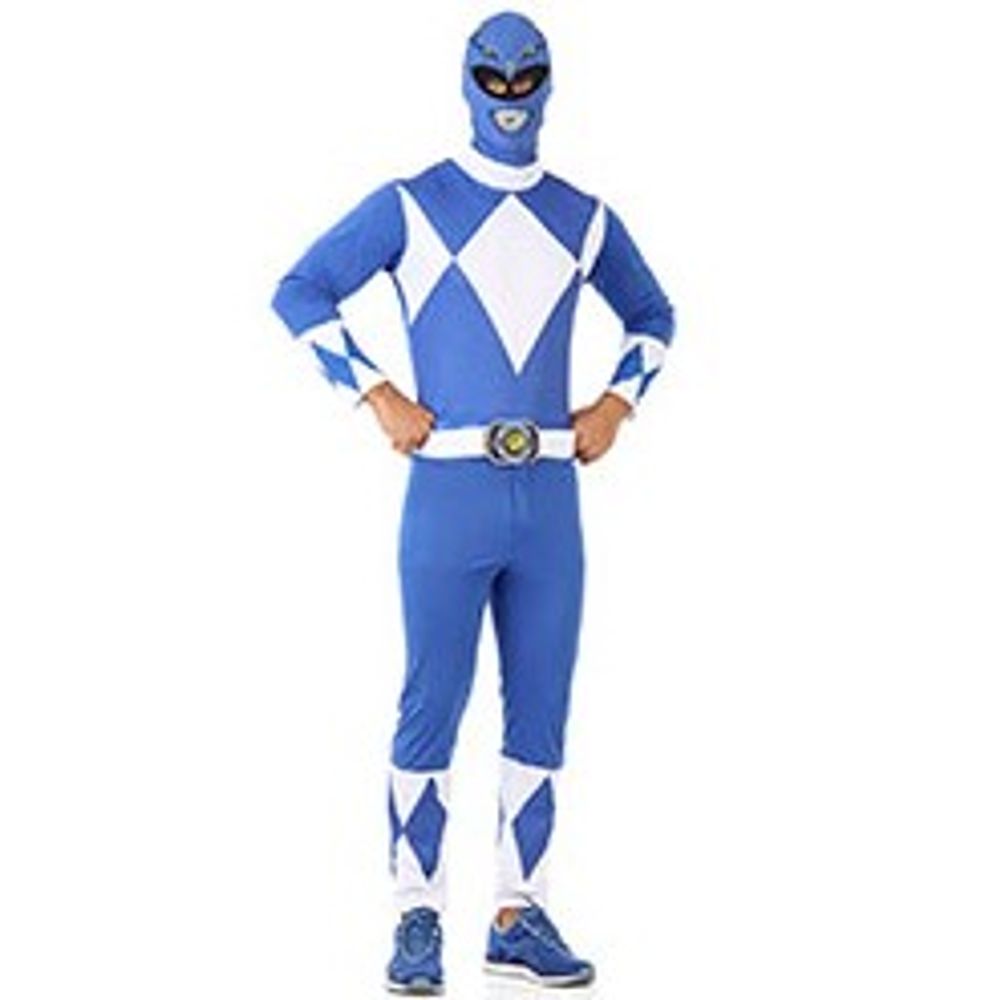 Fantasia Power Rangers Mighty Morphin Azul Adulto com Macacão, Máscara ...